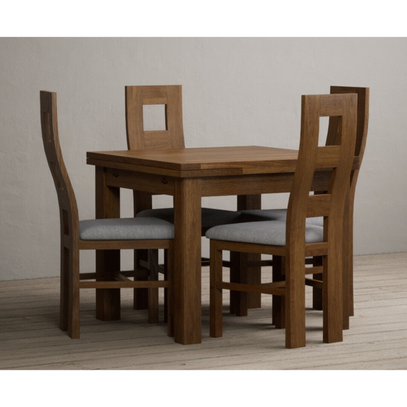 Buxton 90cm Rustic Solid Oak Extending Dining Table With 6 Light Grey ...