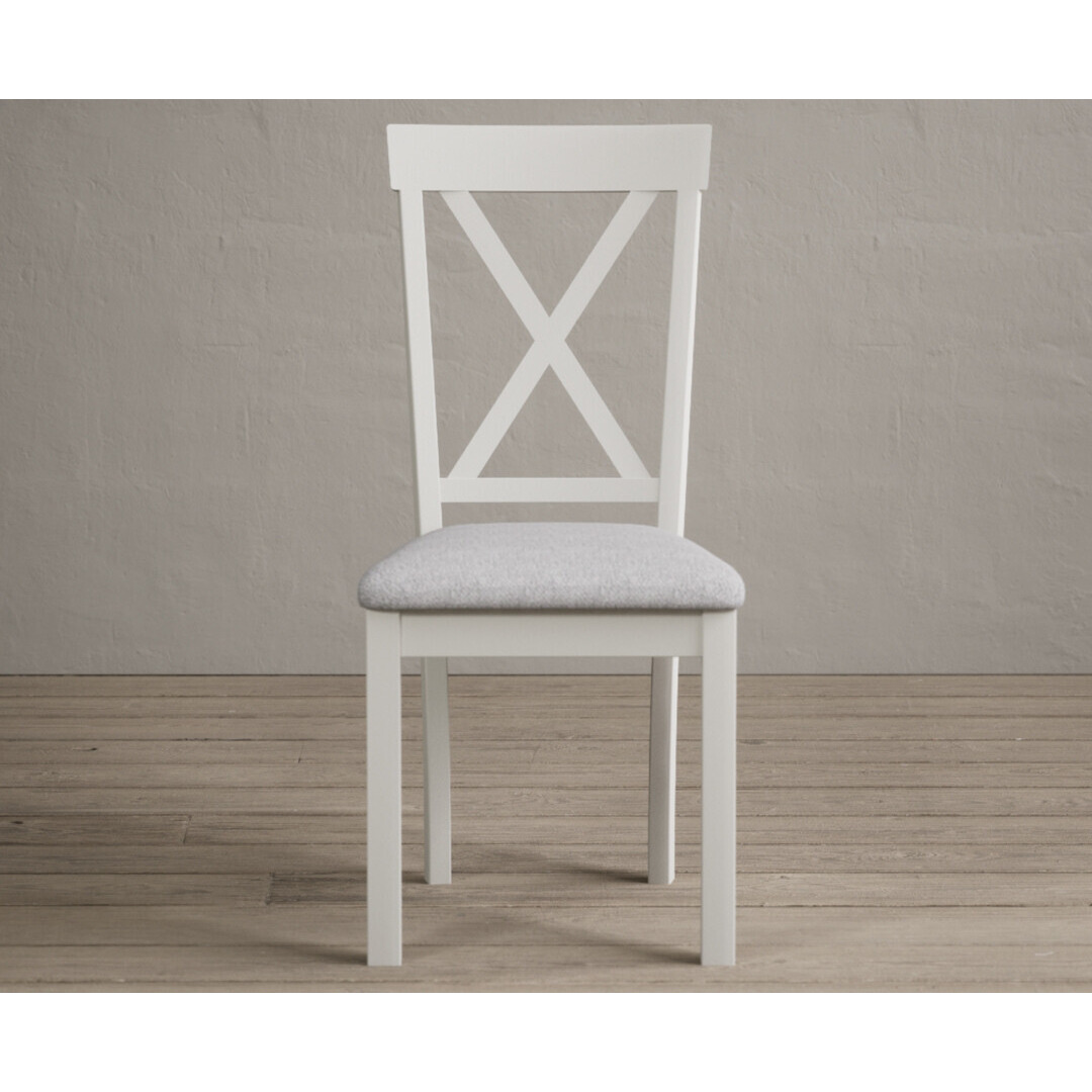 Hertford Signal White Dining Chairs with Light Grey Fabric Seat Pad by ...