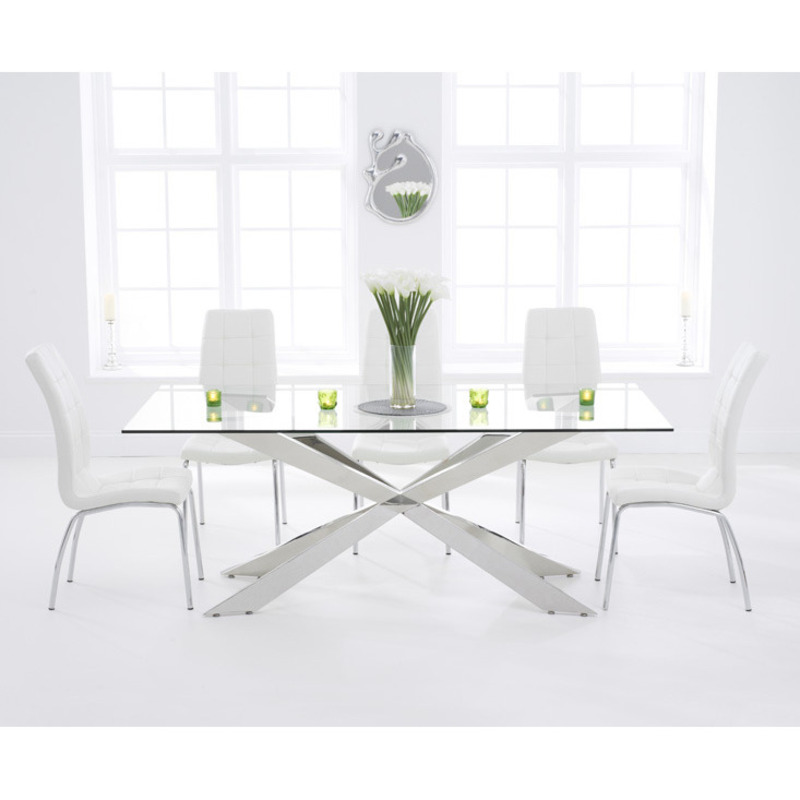Canova 200cm Glass Dining Table With 10 Black Enzo Chairs by Oak ...