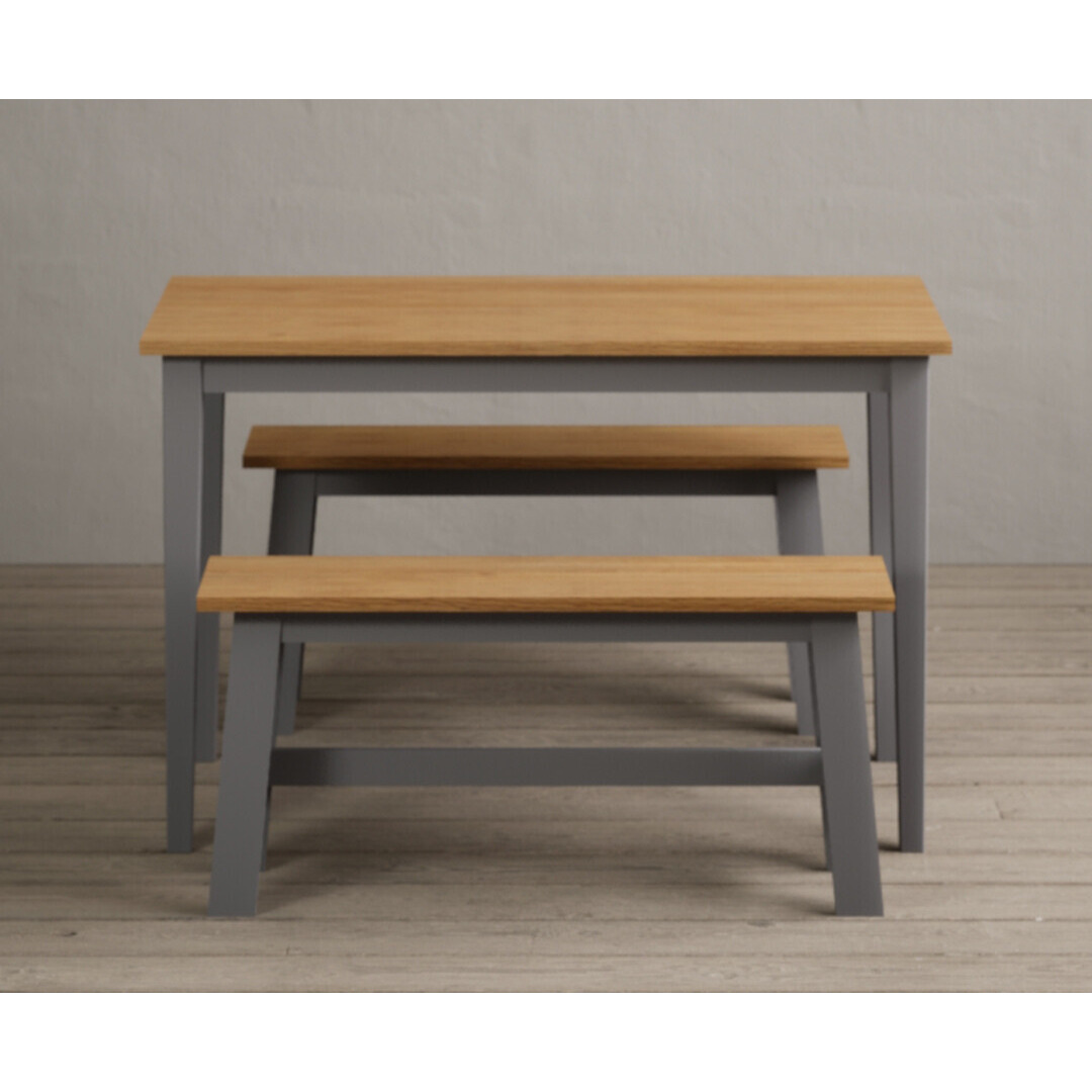 Kendal 115cm Solid Oak and Light Grey Painted Dining Table with 2 ...