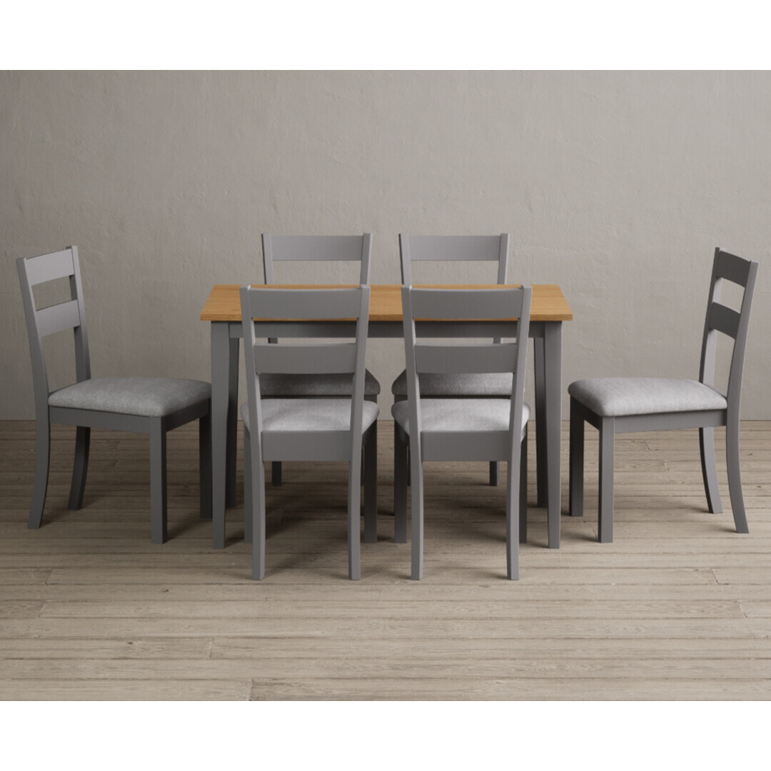Kendal 115cm Solid Oak and Light Grey Painted Dining Table with 4 Linen ...