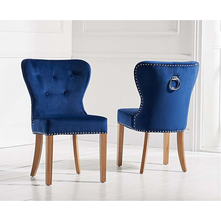 Knightsbridge Studded Blue Velvet Oak Leg Dining Chairs by Oak ...