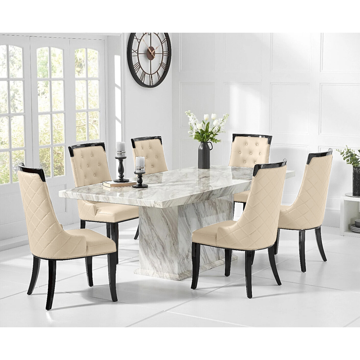 Marino 180cm Marble Dining Table With 8 Cream Francesca Chairs by Oak ...