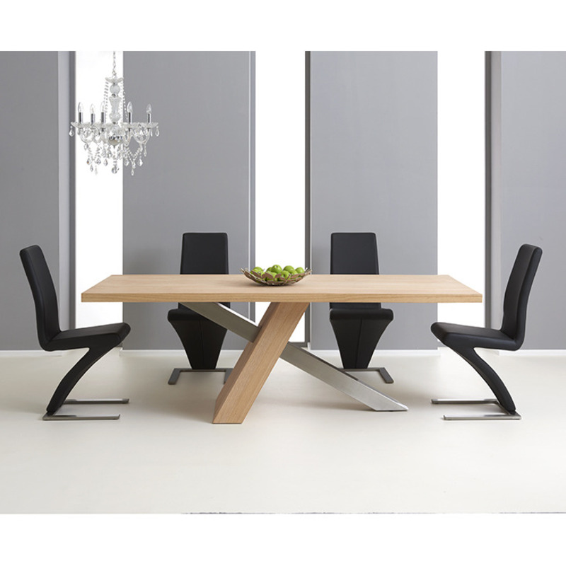 Michigan 180cm Solid Oak and Metal Industrial Dining Table With 6 Black ...