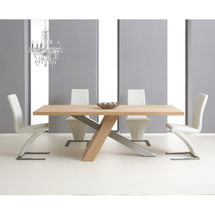 Michigan 180cm Solid Oak and Metal Industrial Dining Table With 8 White ...