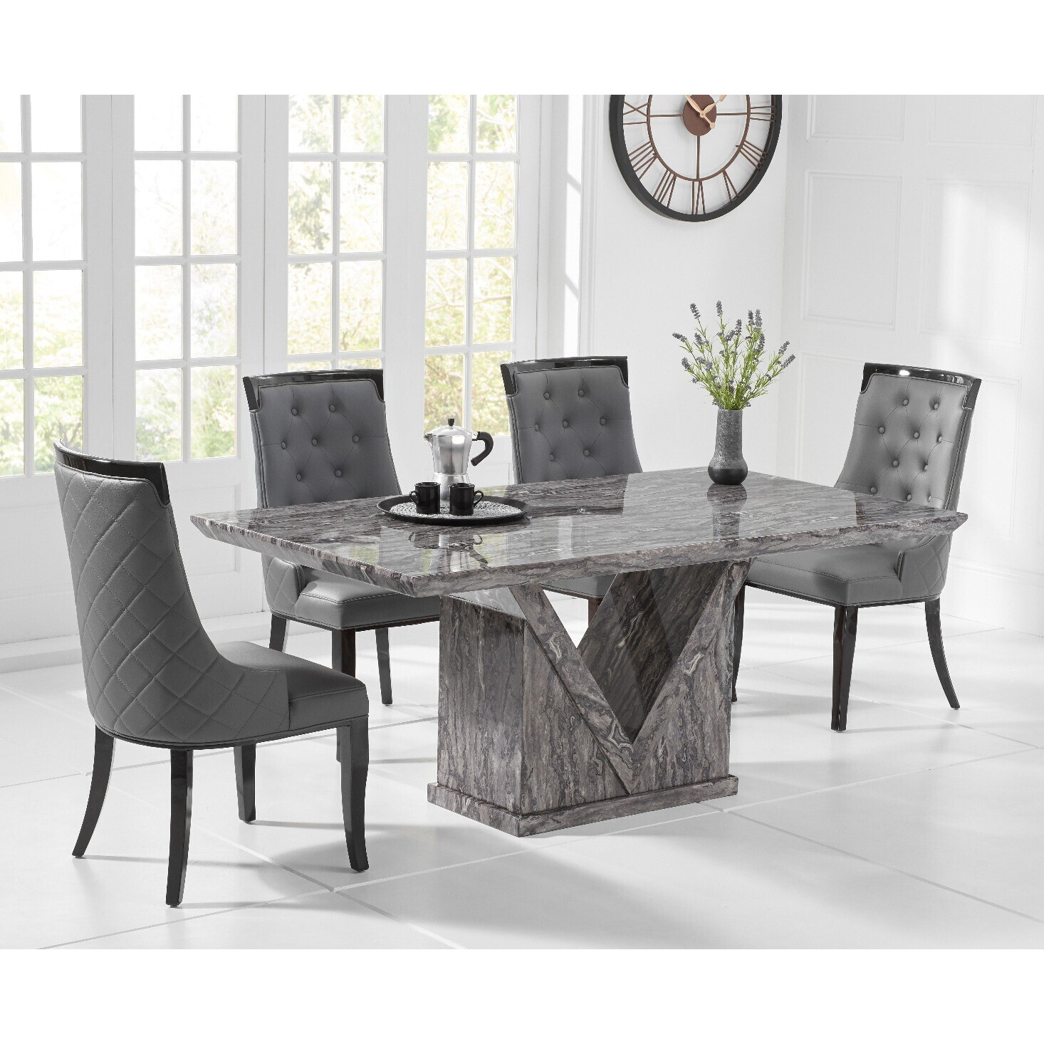 Milan 160cm Grey Marble Dining Table With 4 Cream Francesca Chairs by ...