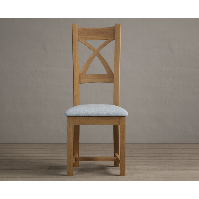 Natural Solid Oak X Back Dining Chairs with Blue Fabric Seat Pad by Oak ...