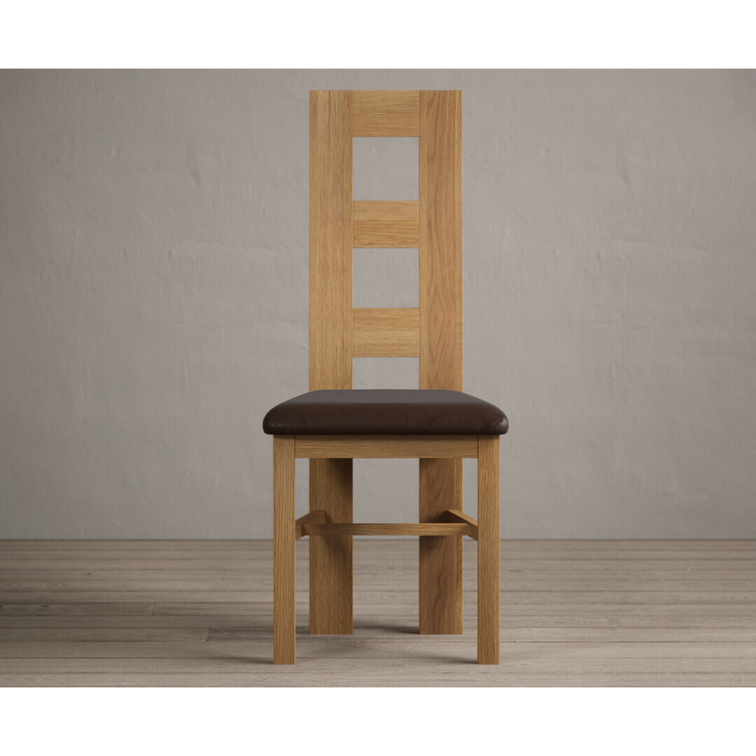 Natural Solid Oak Flow Back Dining Chairs with Brown Suede Seat Pad by ...