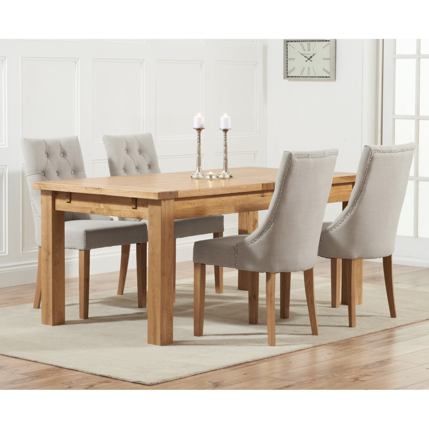 Normandy 180cm Solid Oak Extending Dining Table With 4 Grey Beatrix ...