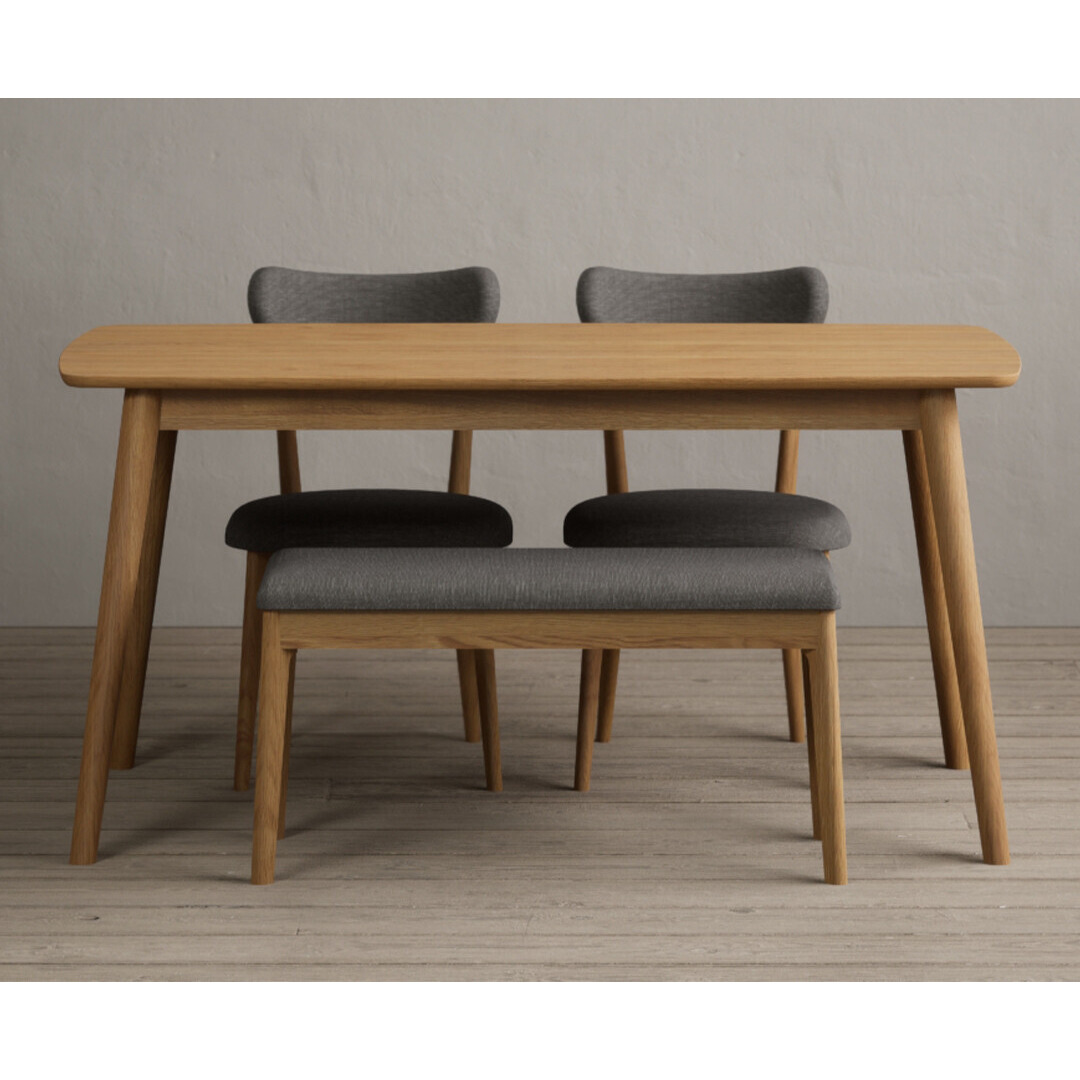 Nordic 150cm Solid Oak Dining Table with 2 White Nordic Chairs and 2 ...