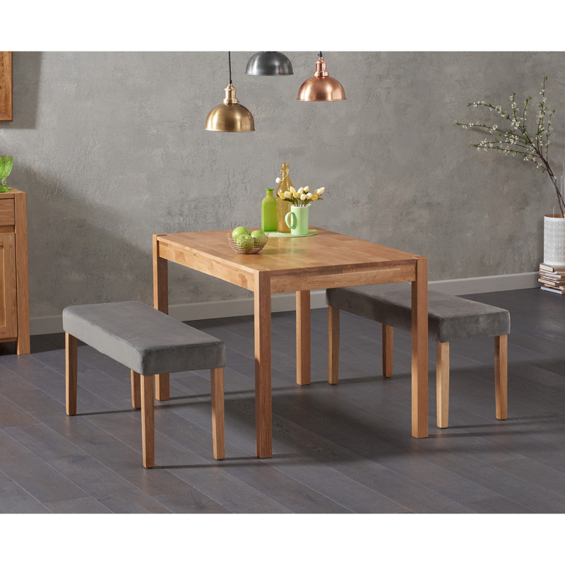 Oxford 120cm Solid Oak Dining Table with Lila Grey Velvet Benches by ...
