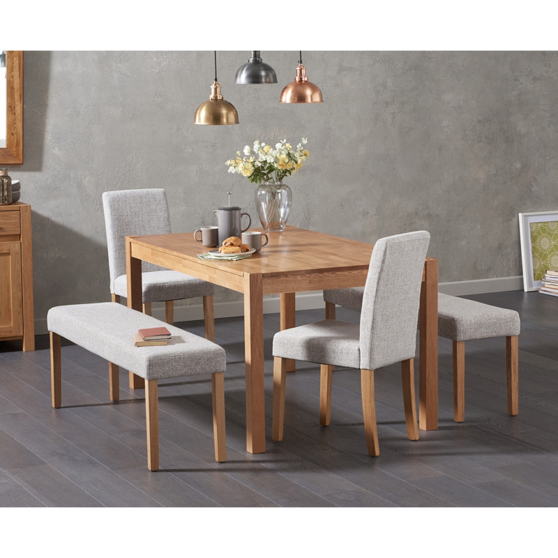 Oxford Solid Oak 150cm Dining Table with 2 Grey Lila Chairs with 2 Grey ...