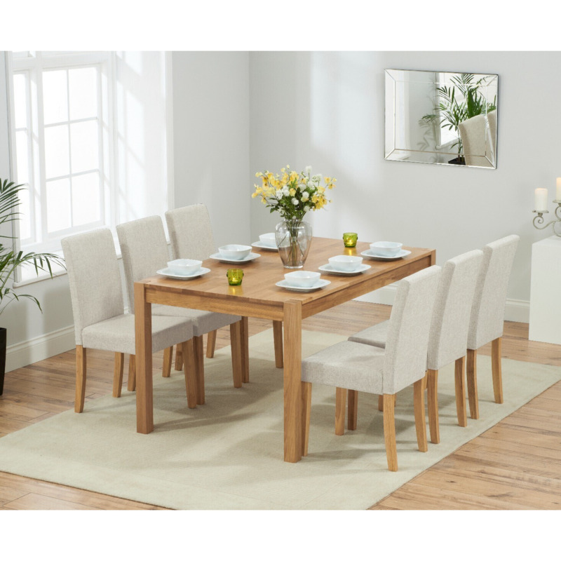 Oxford 150cm Solid Oak Dining Table With 8 Cream Lila Fabric Chairs by ...