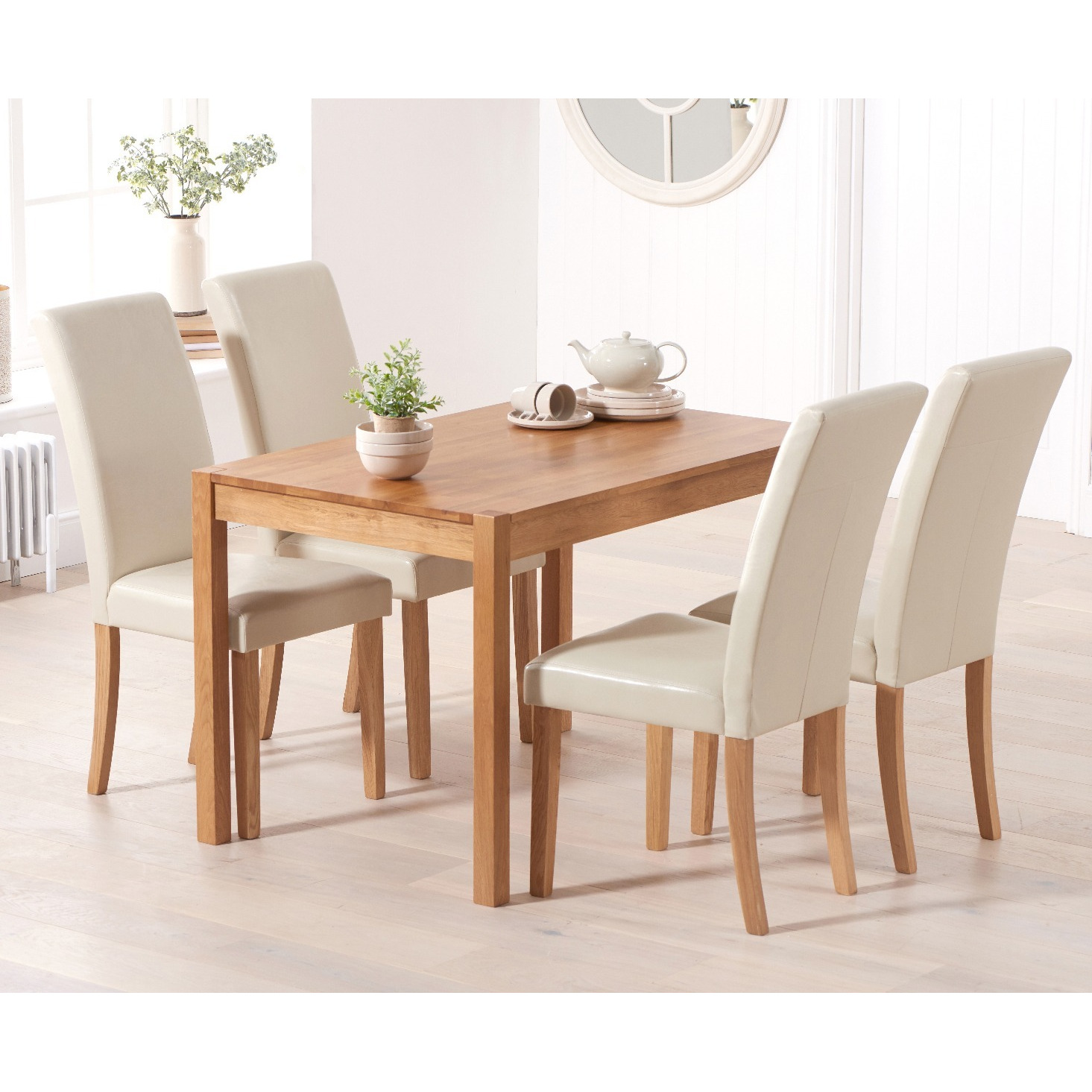 Oxford 120cm Solid Oak Dining Table with Albany Cream Chairs by Oak ...