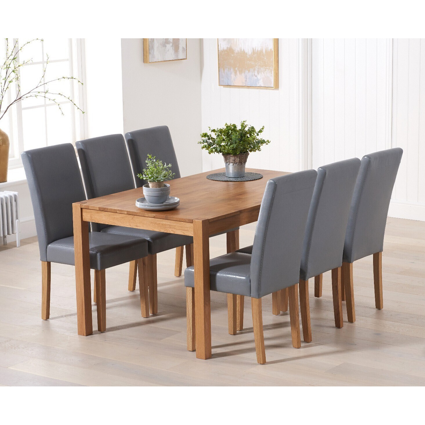 York Solid Oak 150cm Dining Table with 6 Brown Olivia Chairs by Oak ...