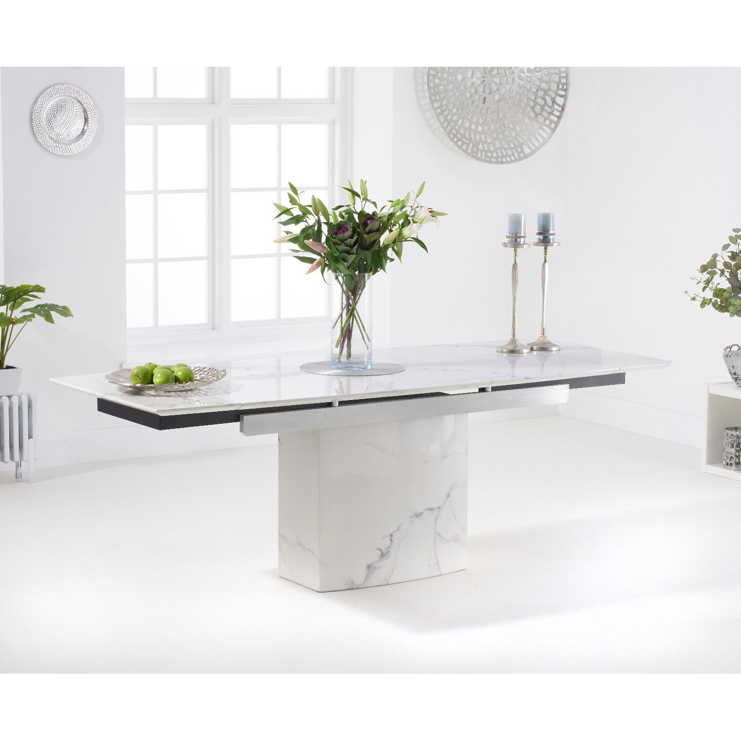 Extending Metropolis 160cm White Marble Dining Table by Oak Furniture ...