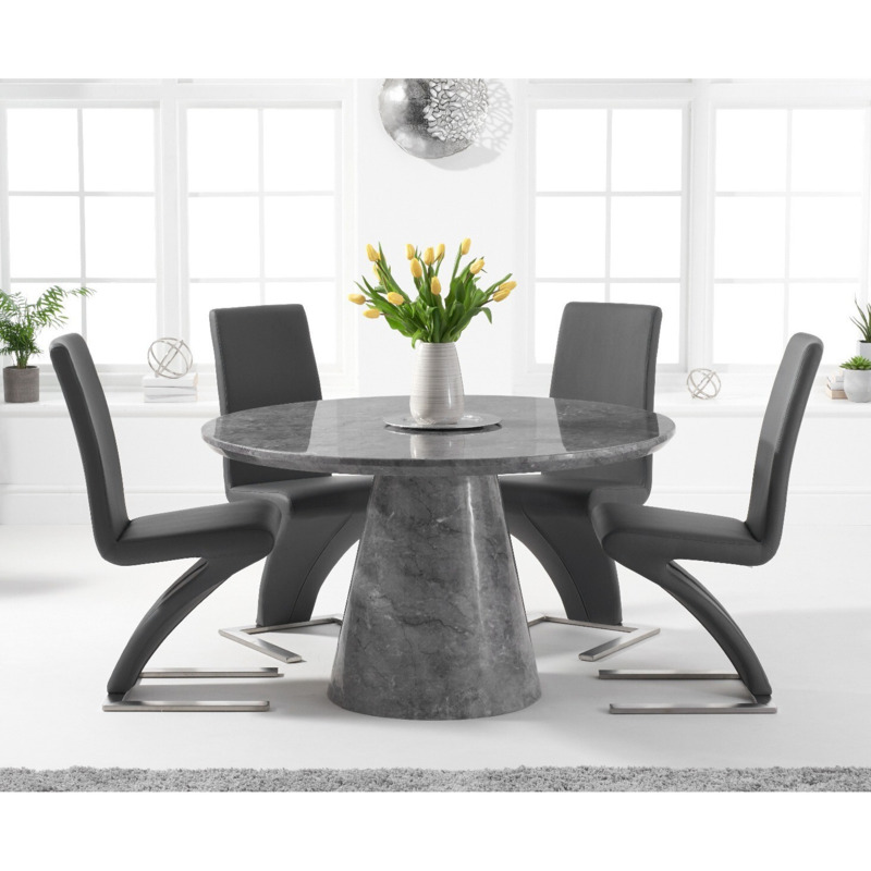 Ravello 130cm Round Grey Marble Dining Table With 4 Black Aldo Chairs ...