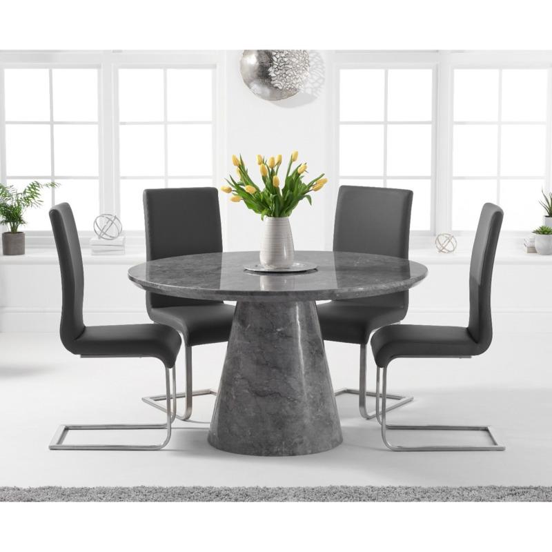 Ravello 130cm Round Grey Marble Dining Table With 4 Grey Austin Chairs ...