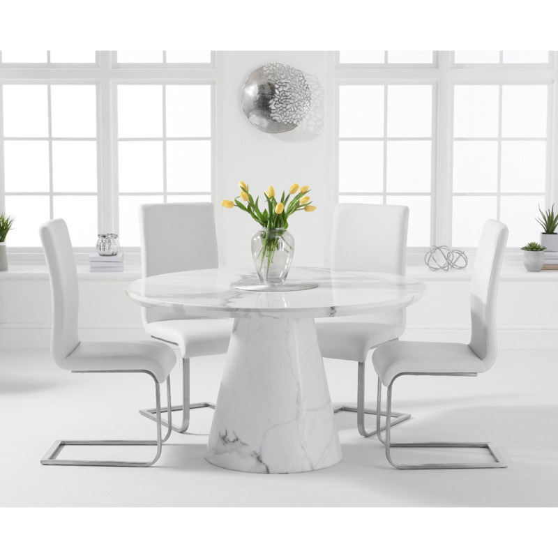 Ravello 130cm Round White Marble Dining Table With 6 Black Austin ...