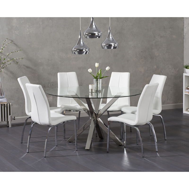 Rodin Round Glass Dining Table with 4 Black Marco Chairs by Oak ...