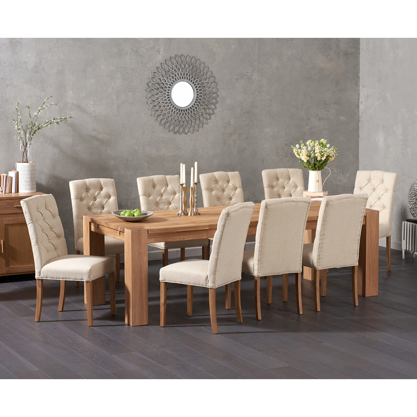 Sheringham 240cm Solid Oak Dining Table with 8 Grey Isabella Chairs by ...
