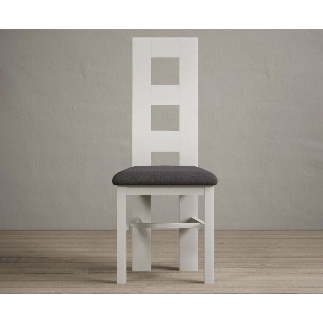 Painted Signal White Flow Back Dining Chairs with Charcoal Grey Fabric ...