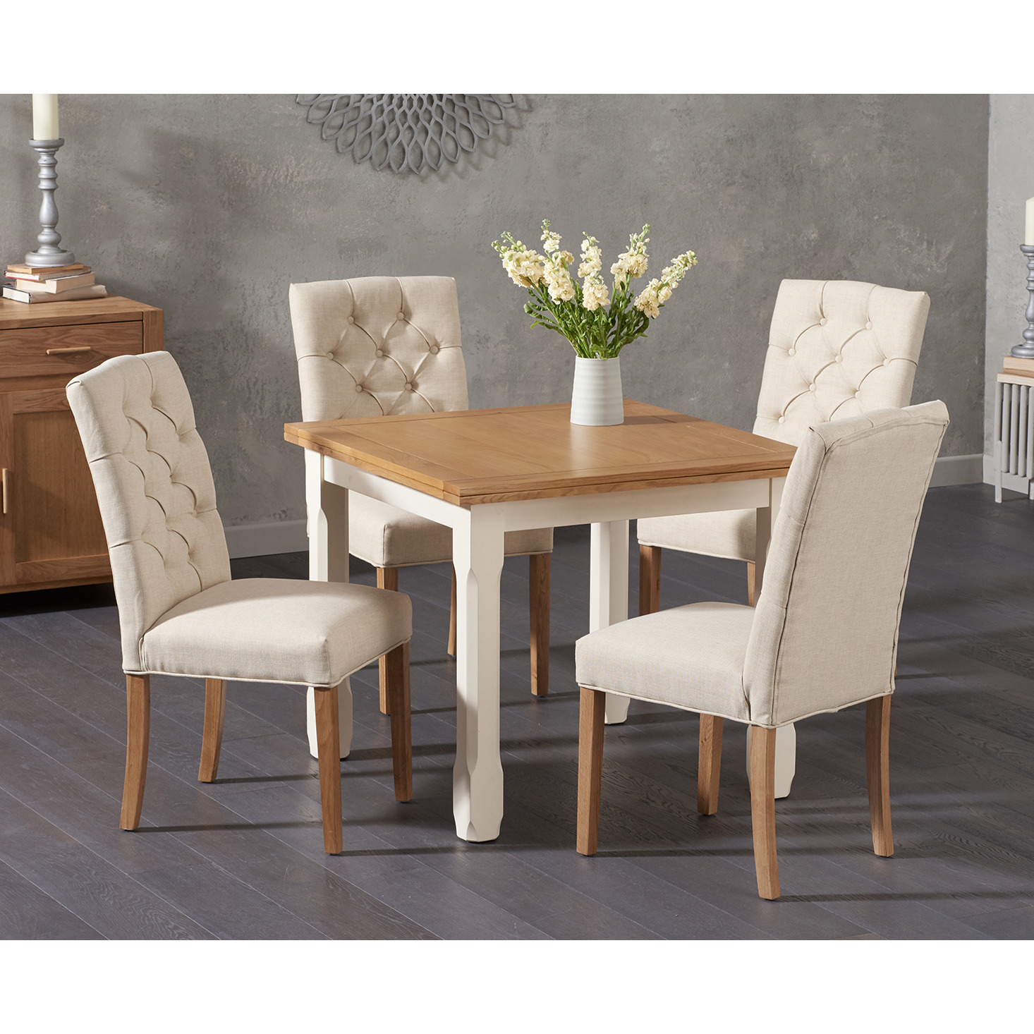 Somerset 90cm Flip Top Oak and Cream Painted Dining Table with Claudia ...