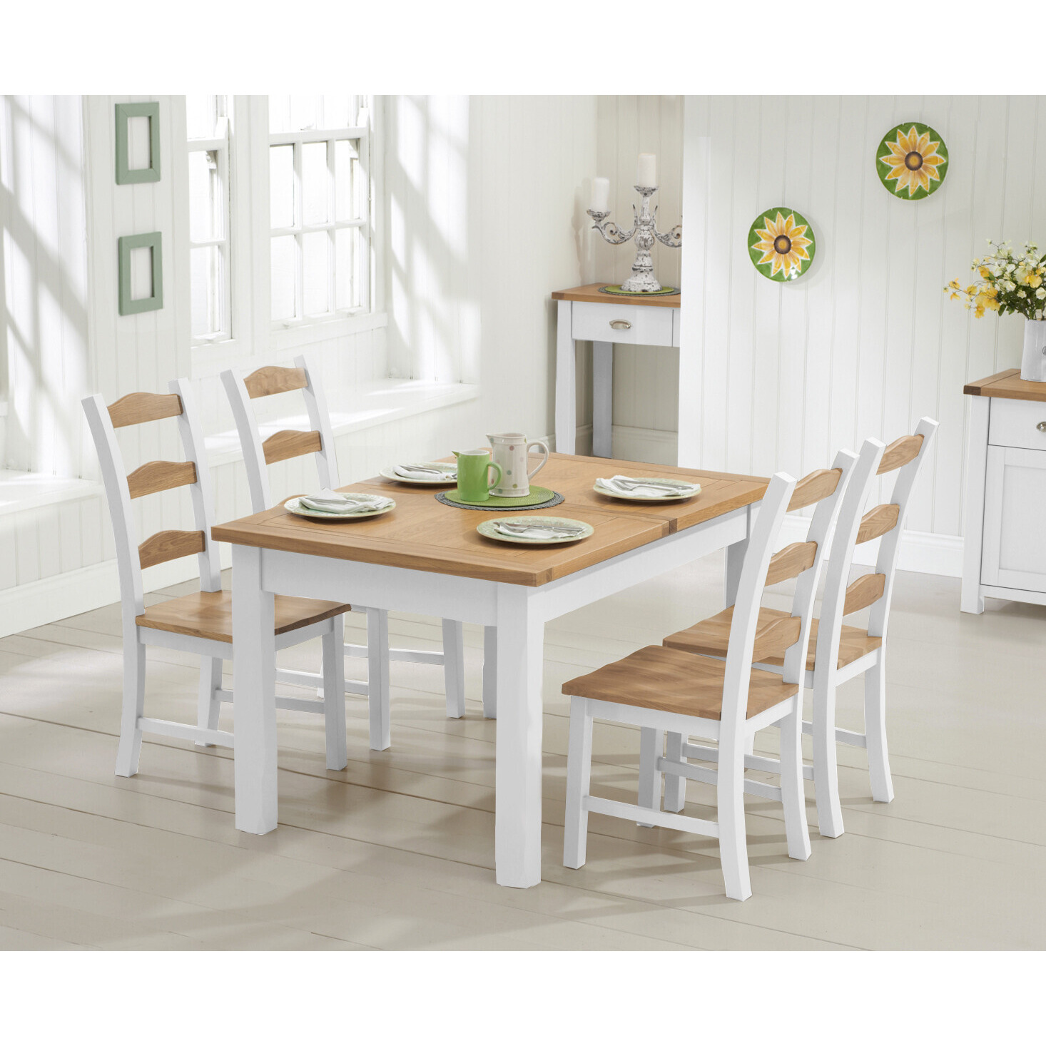 Somerset 130cm Oak and White Painted Flip Top Extending Dining Table ...