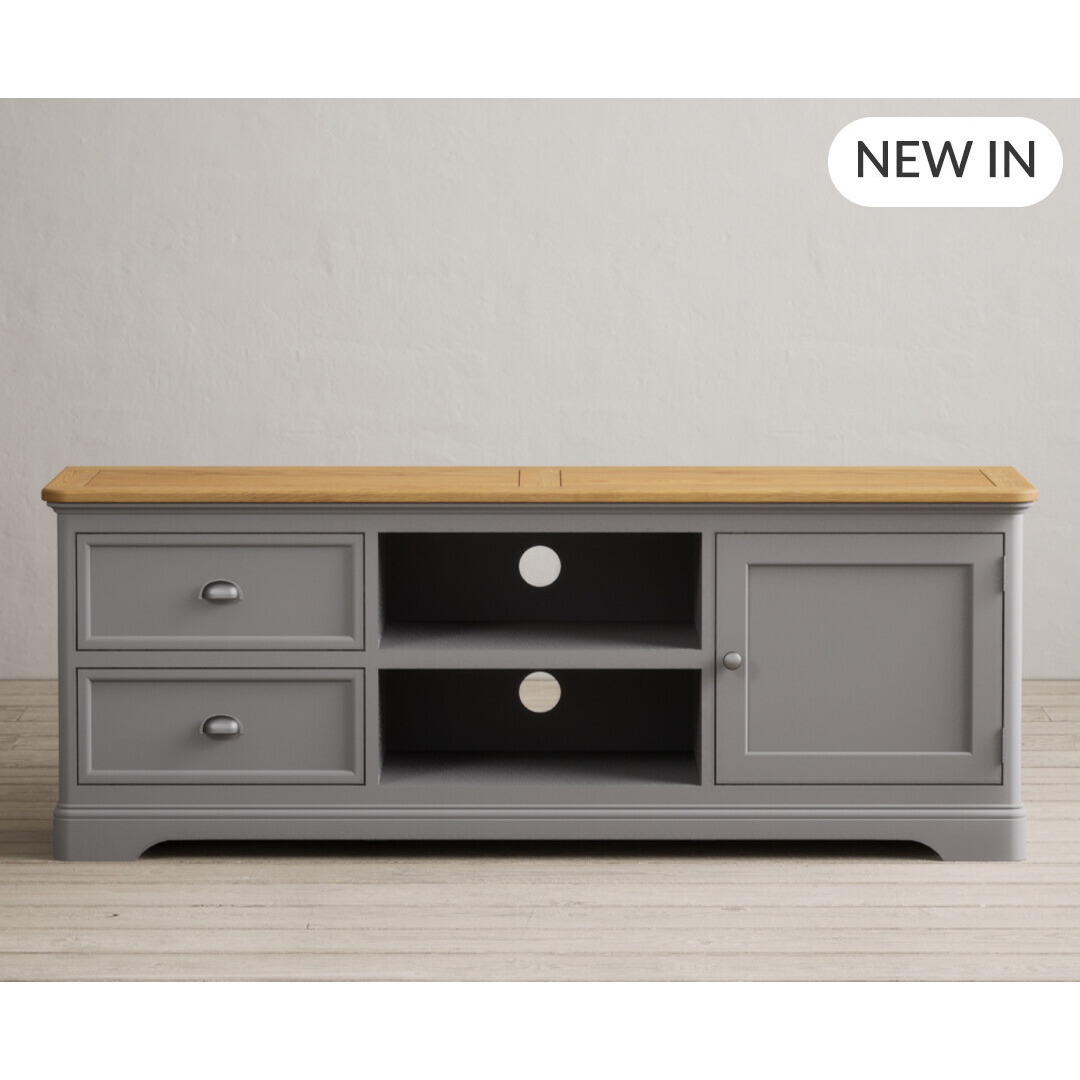 Bridstow Oak and Light Grey Painted Super Wide TV Cabinet by Oak ...