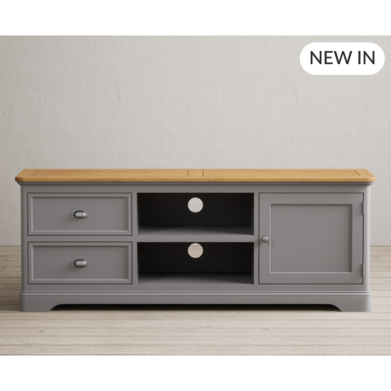 Bridstow Oak and Light Grey Painted Super Wide TV Cabinet by Oak ...