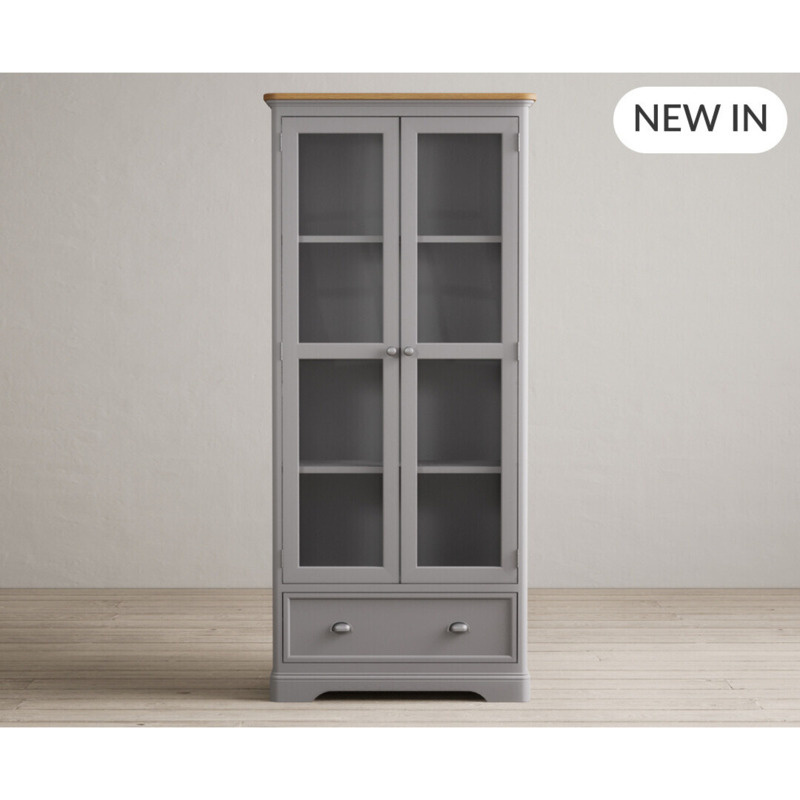 Bridstow Oak and Light Grey Painted Glazed Display Cabinet by Oak ...
