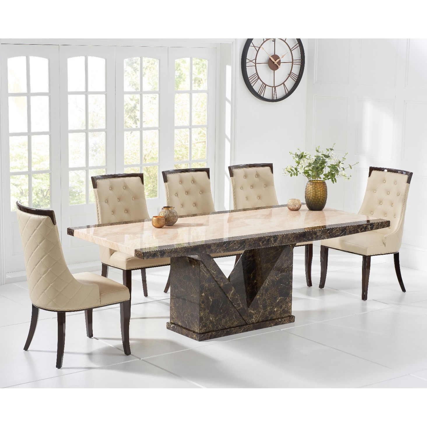 Tenore 180cm Marble Effect Dining Table With 6 Cream Francesca Chairs ...
