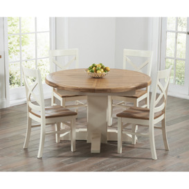 Torino 150cm Oak Cream Painted Pedestal Dining Table with Cavendish Chairs by Oak Furniture Superstore ufurnish