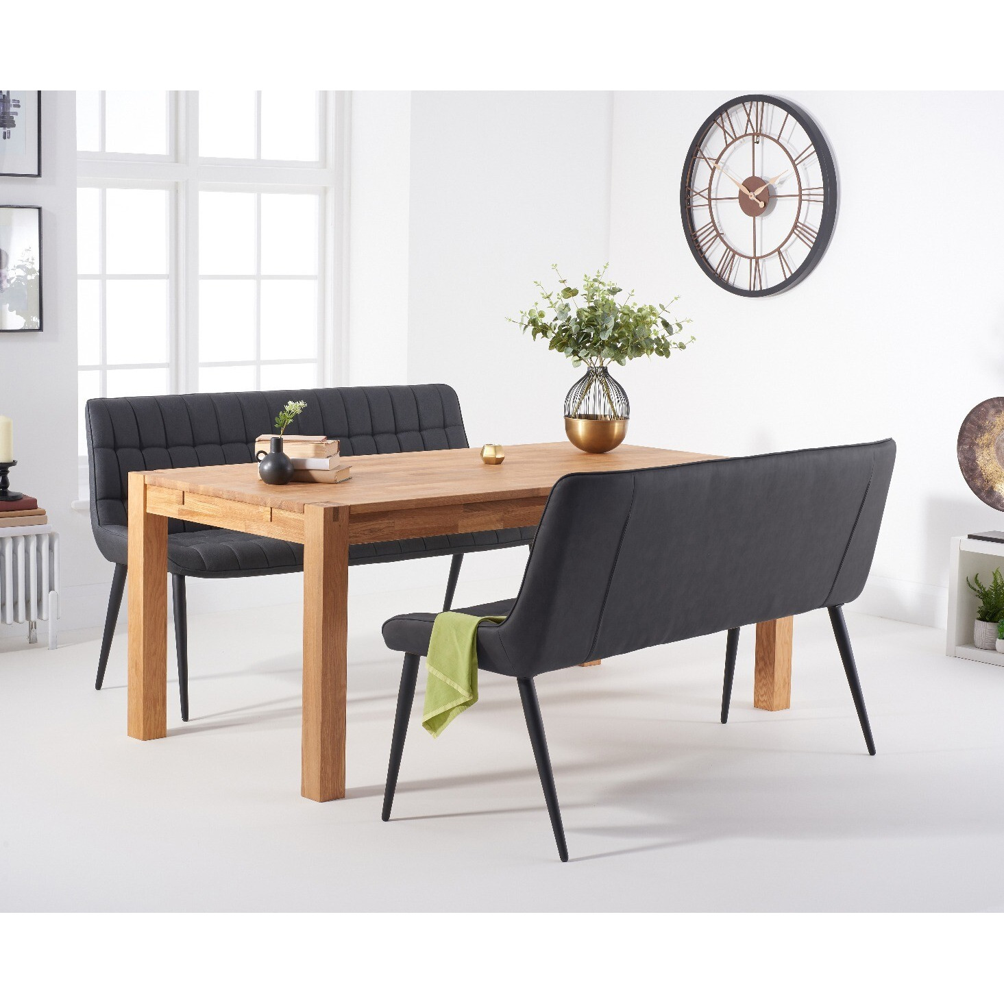 Verona 150cm Oak Table With Larson Grey Faux Leather Benches by Oak ...