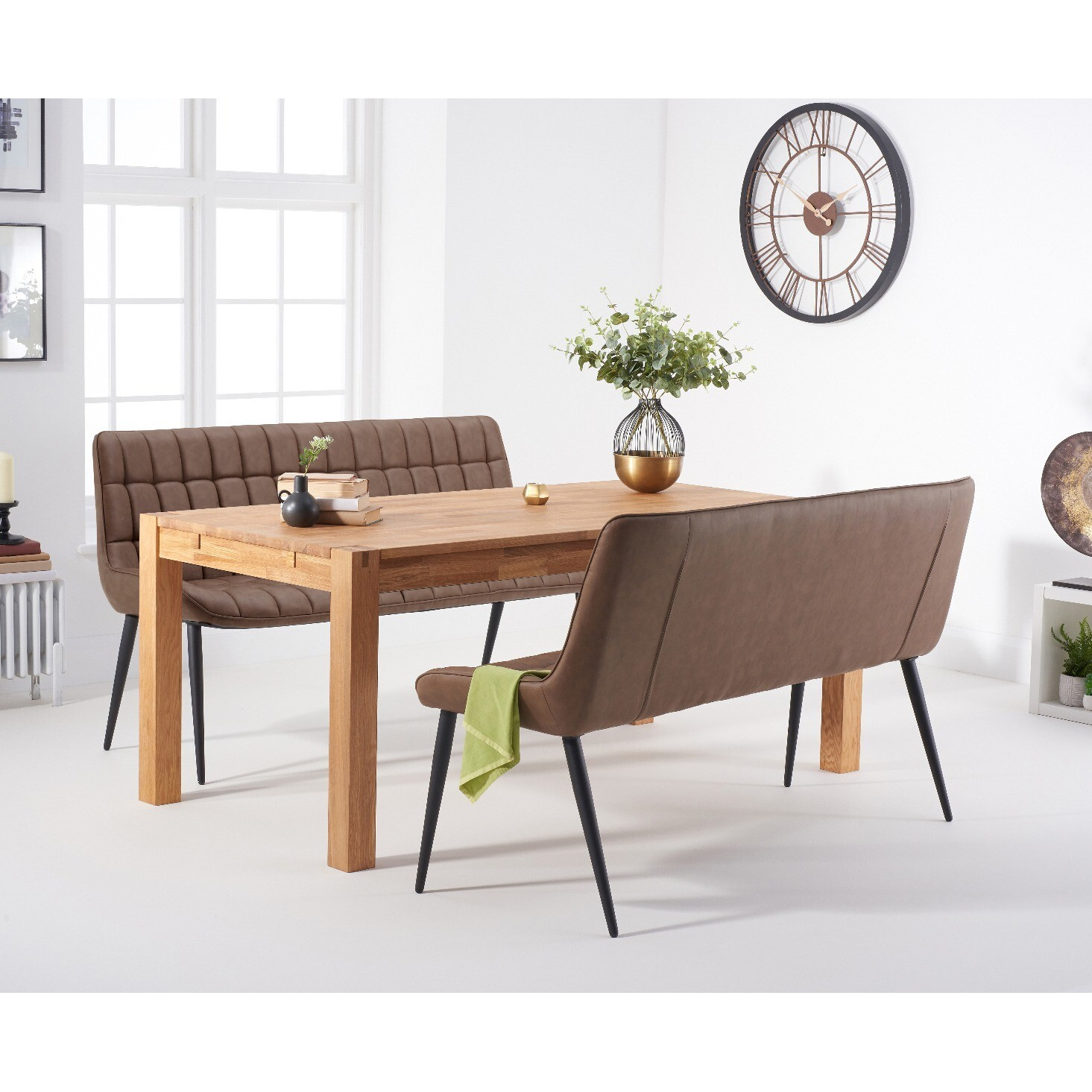 Verona 150cm Oak Table With Larson Brown Faux Leather Benches by Oak ...