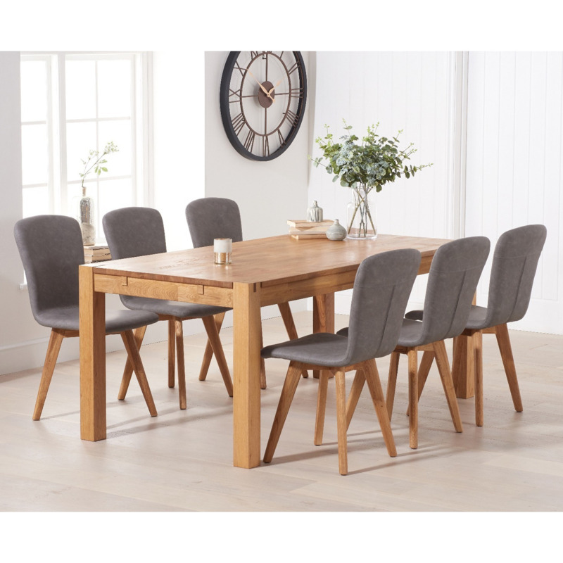 Verona 150cm Oak Table With 6 Grey Ruben Faux Leather Chairs by Oak ...