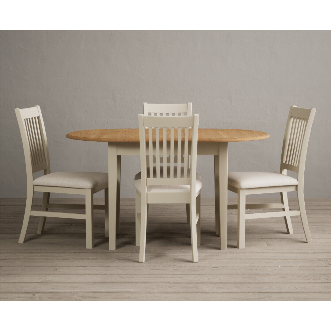 Extending Warwick Oak and Cream Painted Dining Table with 4 Linen ...