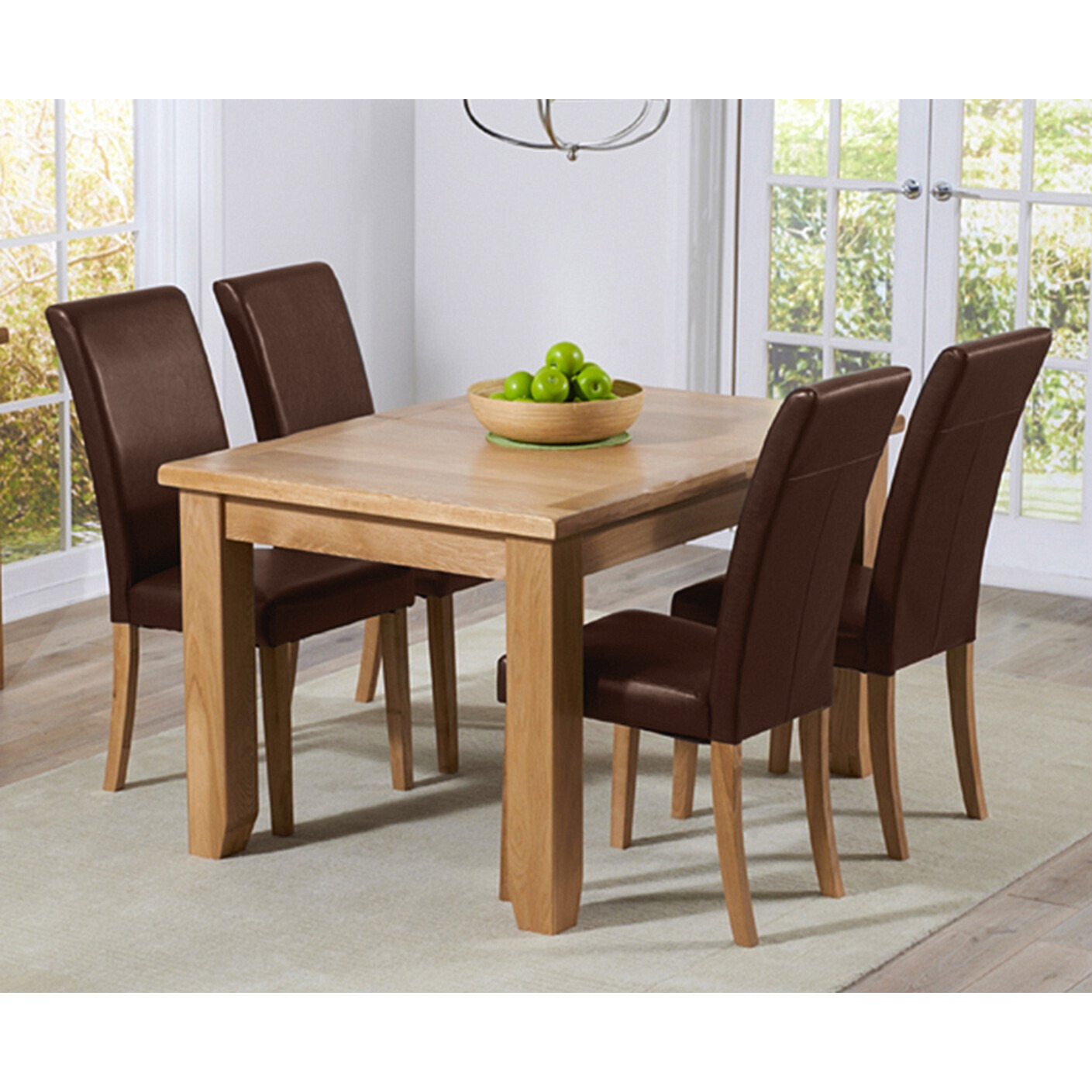 Extending Yateley 130cm Oak Dining Table With 4 Brown Olivia Chairs by ...
