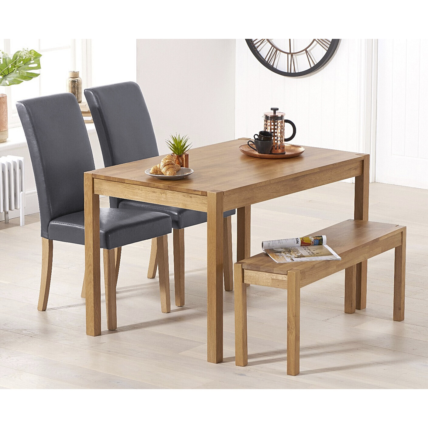 York 120cm Solid Oak Dining Table With 2 Grey Olivia Chairs And 1 York ...