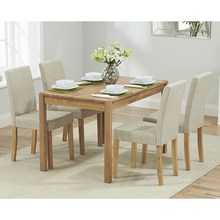 York 120cm Solid Oak Dining Table With 4 Natural Lila Fabric Chairs by ...