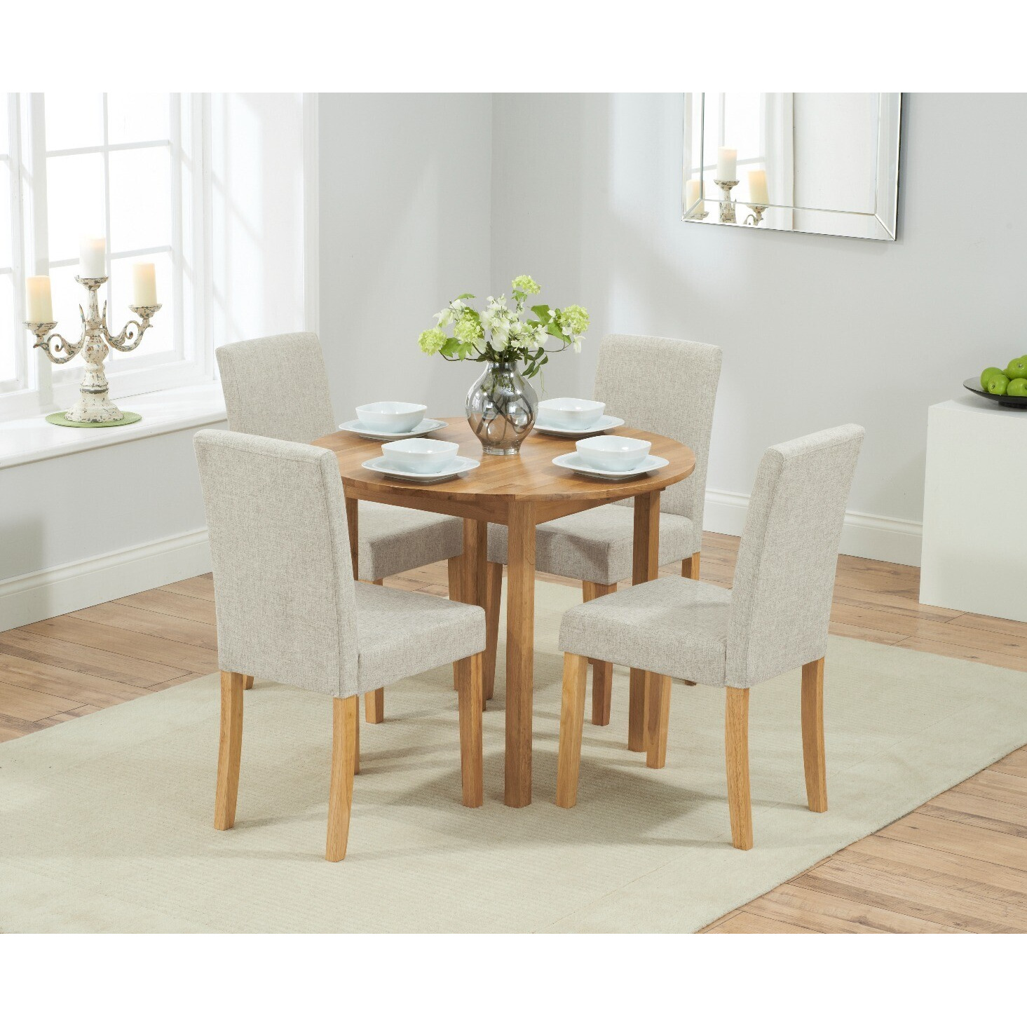 Extending York 90cm Solid Oak Dining Table With 4 Natural Lila Chairs ...