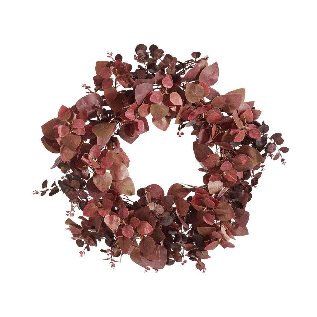 OKA, Faux Eucalyptus Wreath - Dark Brown/Burgundy, Wreaths and Garlands ...