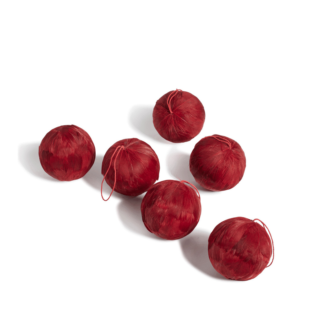 OKA, Set of Six Feather Ball Tree Decorations - Garnet, Seasonal ...