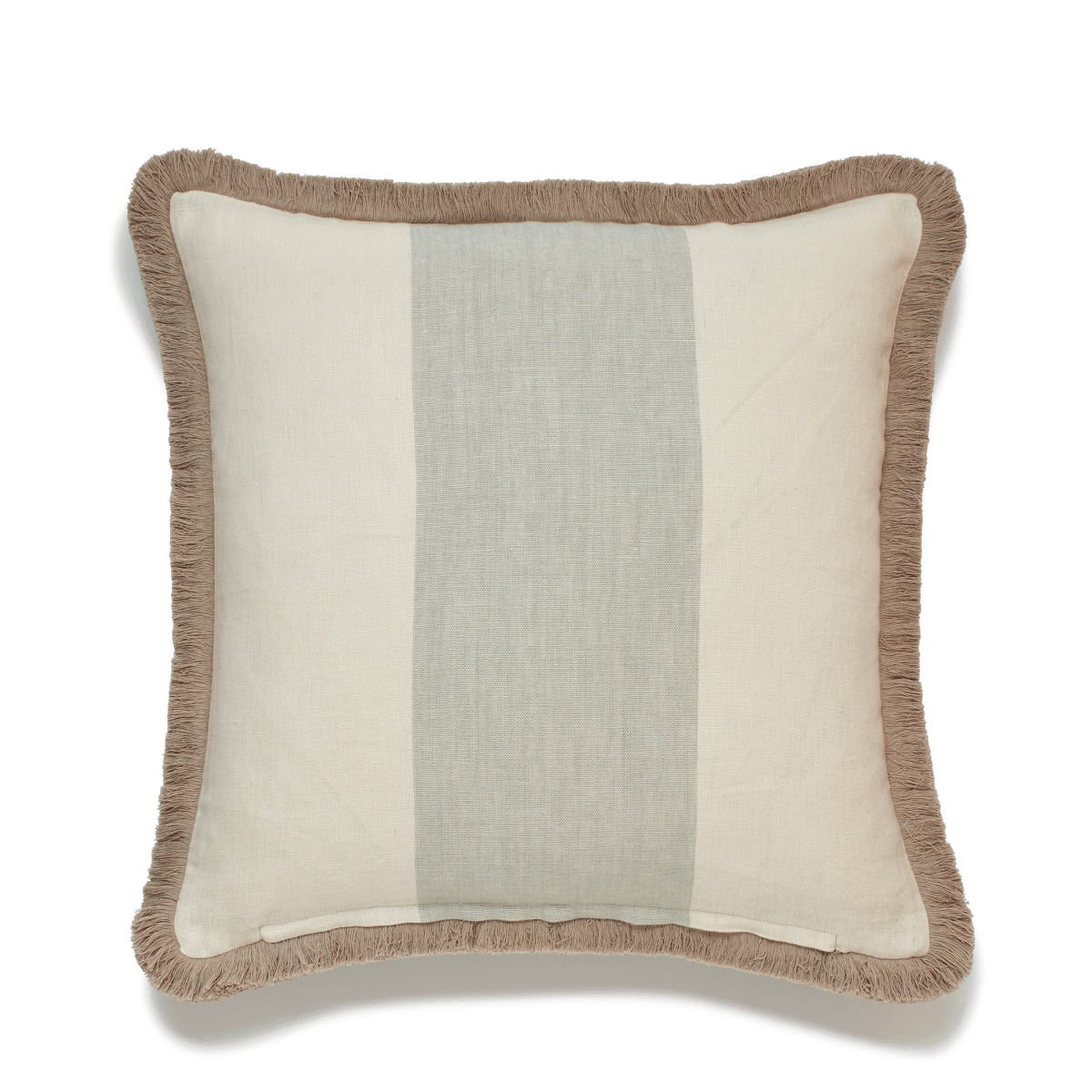 OKA, Linen Cushion Cover with Fringing - Eau de Nil/Off-White, Cushion ...