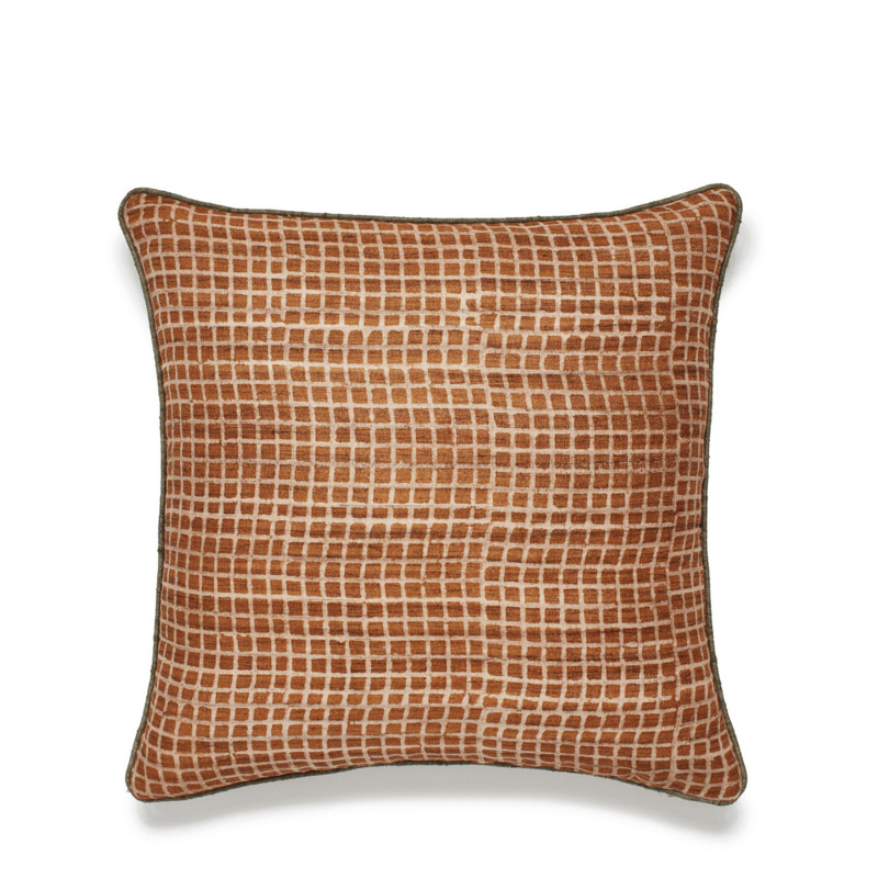 OKA, Grassetto Check Cushion Cover - Ochre, Cushion Covers, Cotton/Silk ...