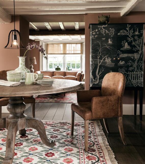 OKA, Stafford Leather Chair with Arms - Aged Tobacco, Dining Chairs ...