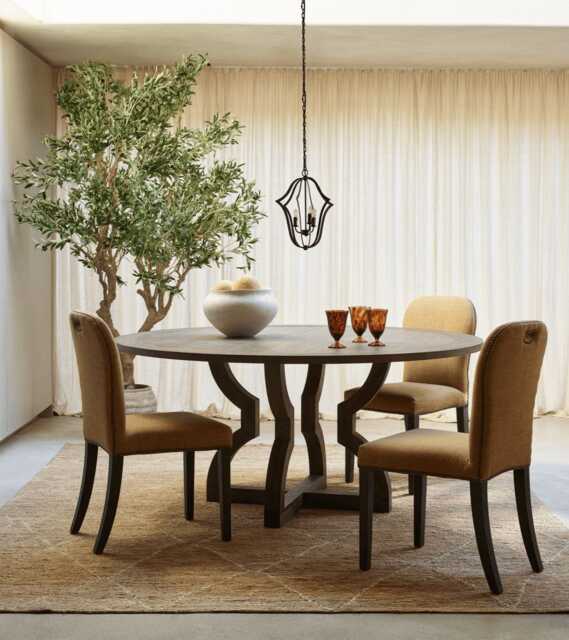 OKA, Round Kaishu Dining Table - Watered Grey, Dining Tables, Oak,MDF ...