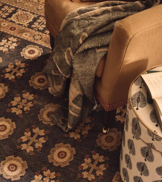 OKA, Bordure Rug - Slate Blue/Gold, Rugs, Wool by OKA | ufurnish.com