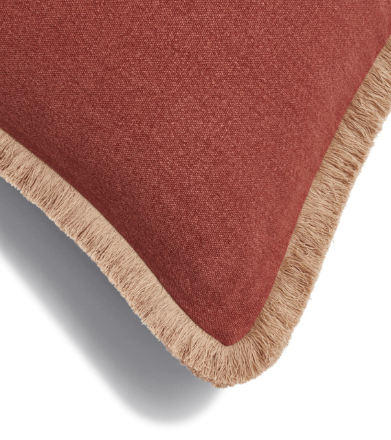 OKA, Stonewashed Linen Cushion Cover with Fringing - Terra, Cushion ...