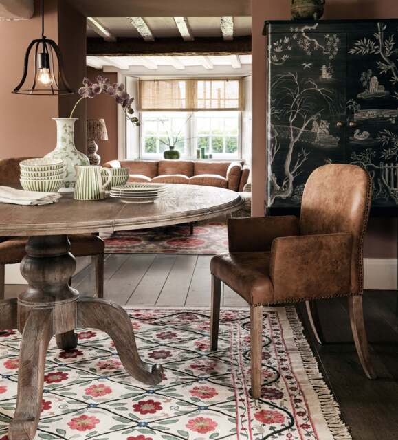 OKA, Stafford Leather Dining Chair with Arms - Aged Tobacco, Dining ...